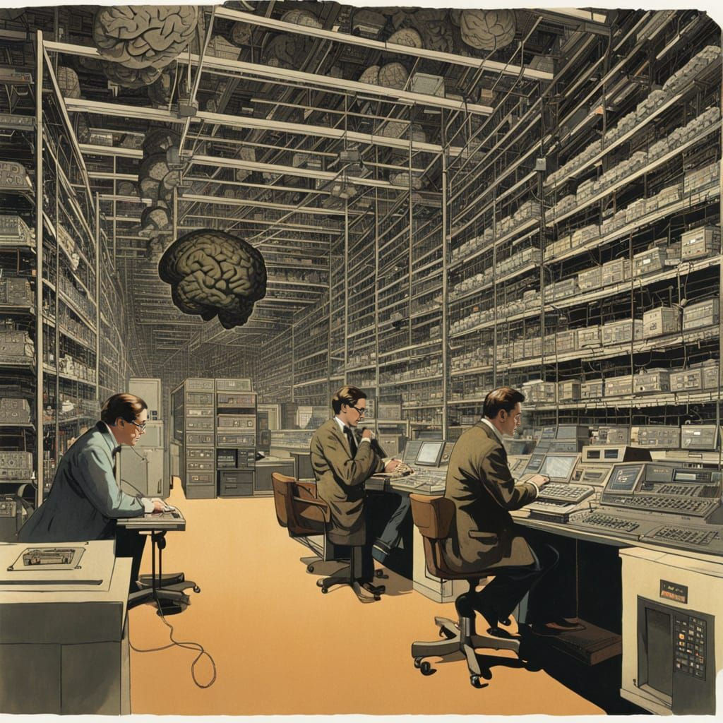 Colossal Human Brain Connected to Retro Mainframe ... - AI Art