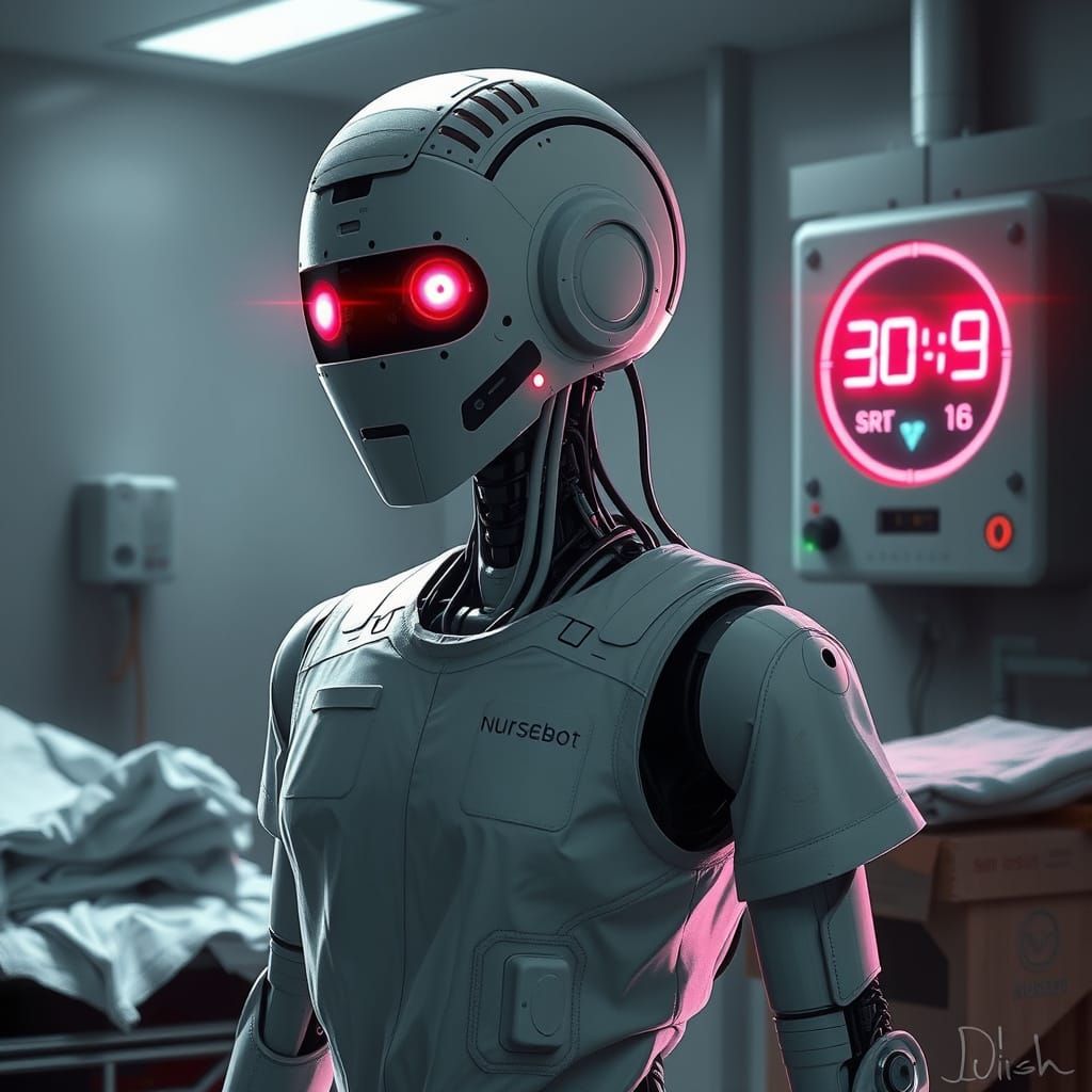 Nursebot in Dimly Lit Hospital: Industrial Futuris... - AI Art