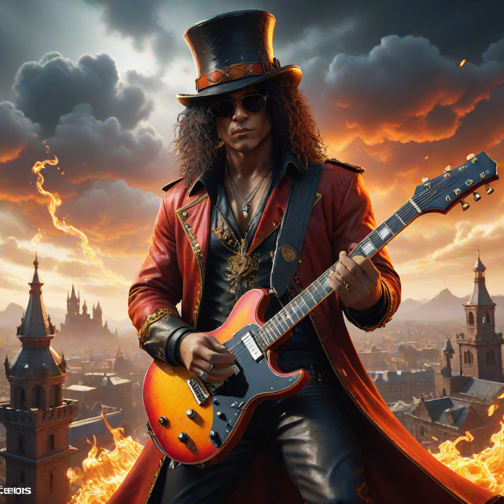 SLASH - Electric Guitarist Slash Performs Under Fiery Citysc...