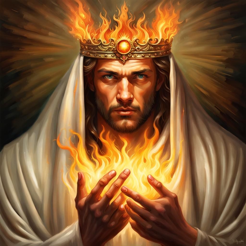 Revelation 19:12 His eyes are a flame of fire, and on His head are many ...