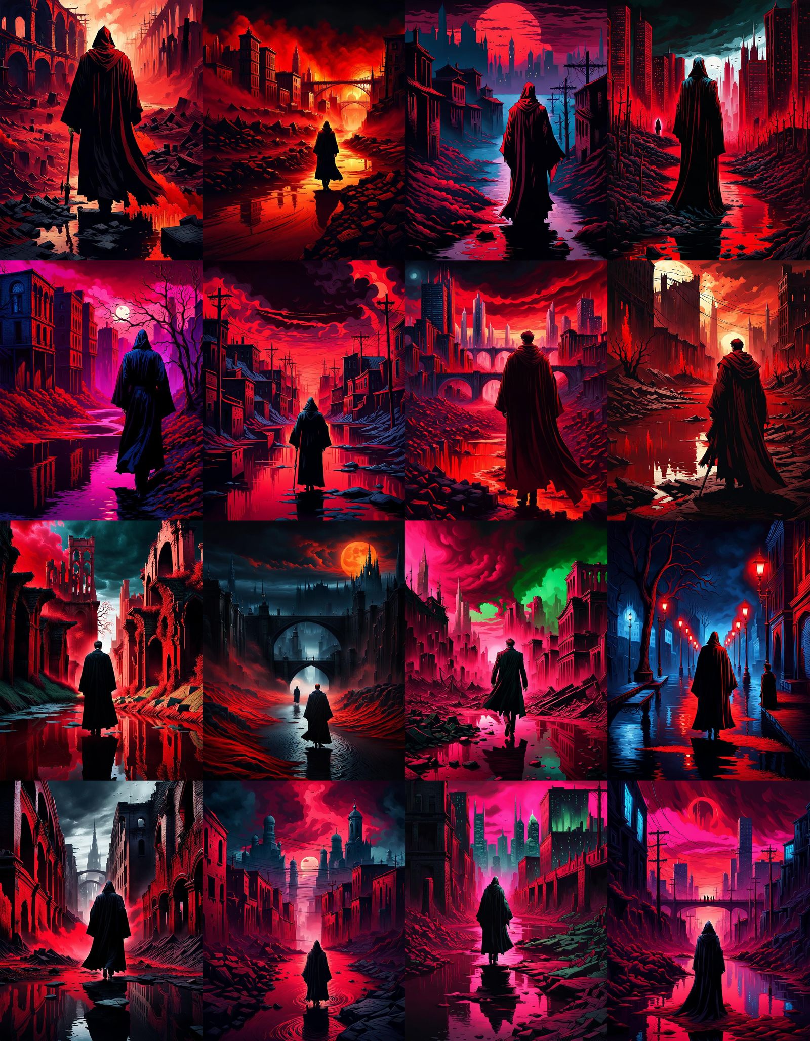 a man in dark robes following the river of blood