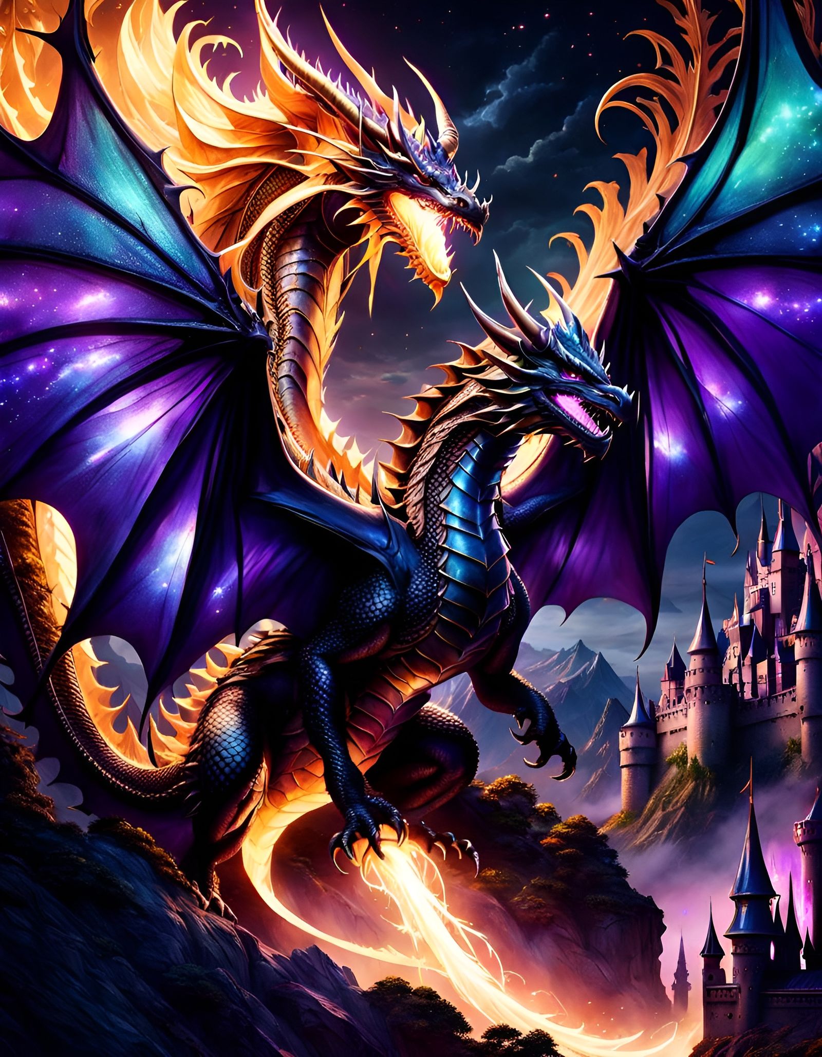 Two-headed Halloween Blood moon Dragon - AI Generated Artwork ...