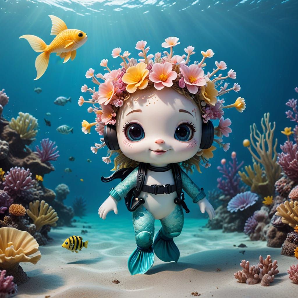 Flower Creature Explorers Ocean Depths for Mythica... - AI Art