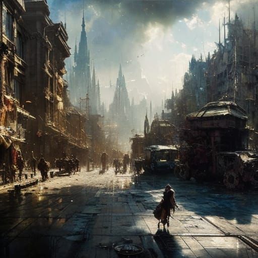 a post-apocalyptic beauty and the beast, insanely detailed matte ...