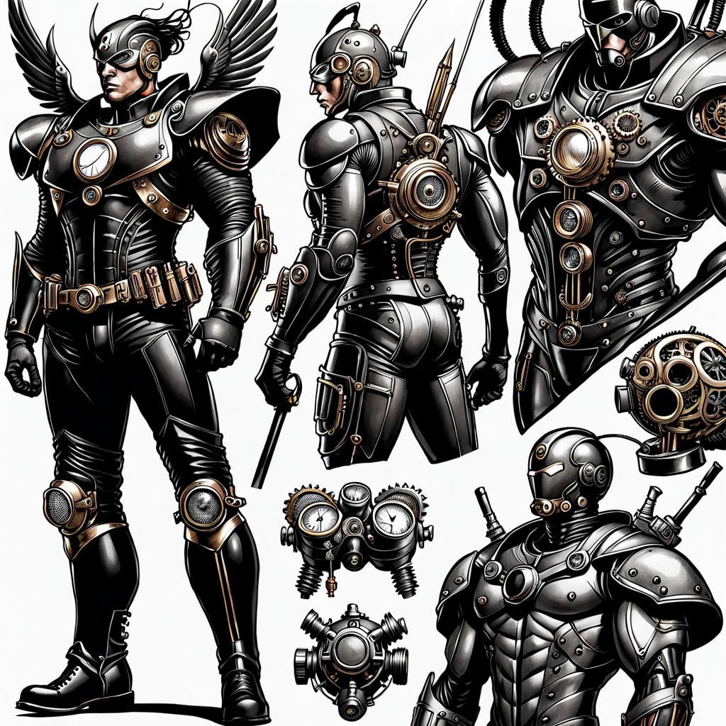 Conceptual Sketches of Interdimensional Steampunk Superhero - AI Generated Artwork - NightCafe ...