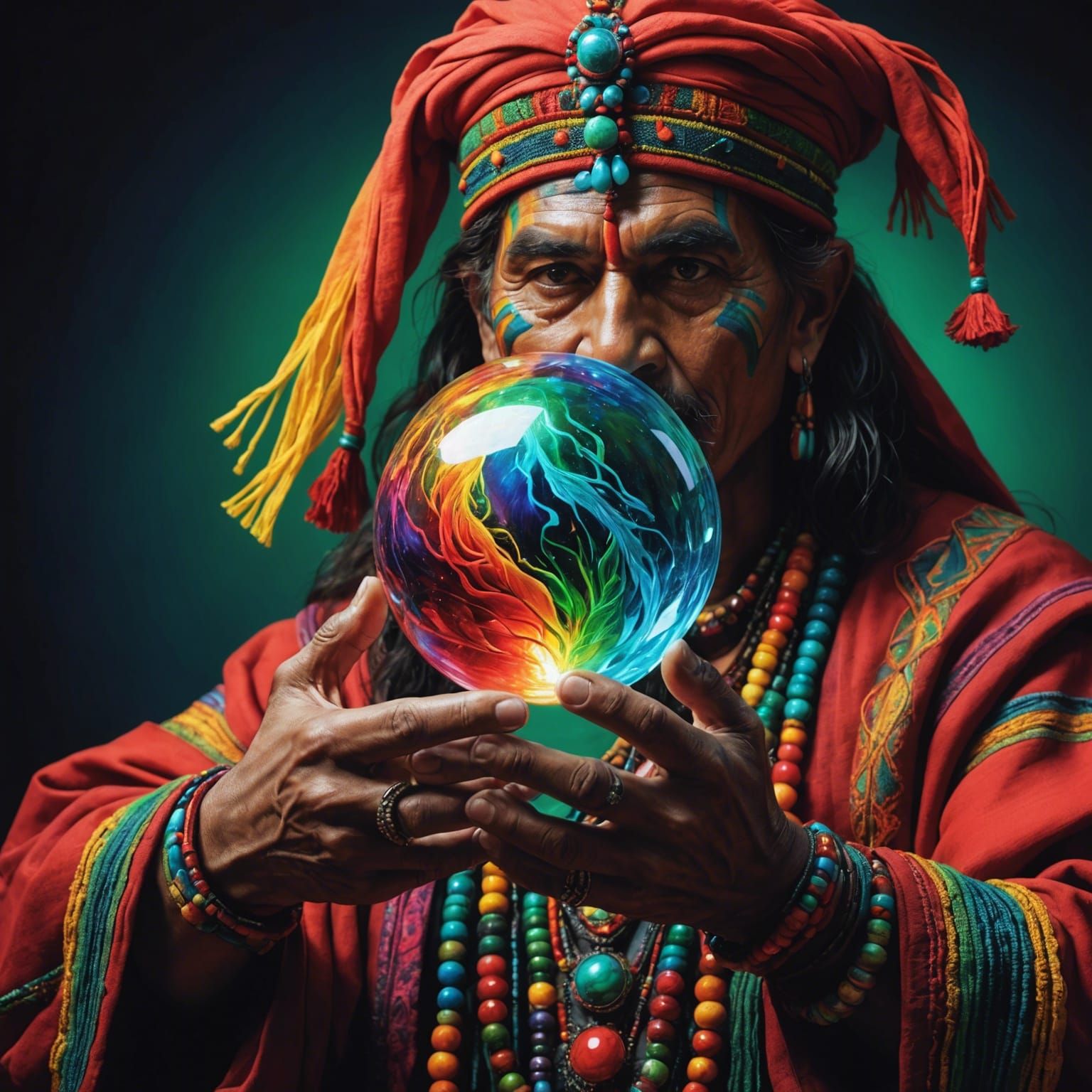 a shaman holding a rainbow energy ball - AI Generated Artwork ...