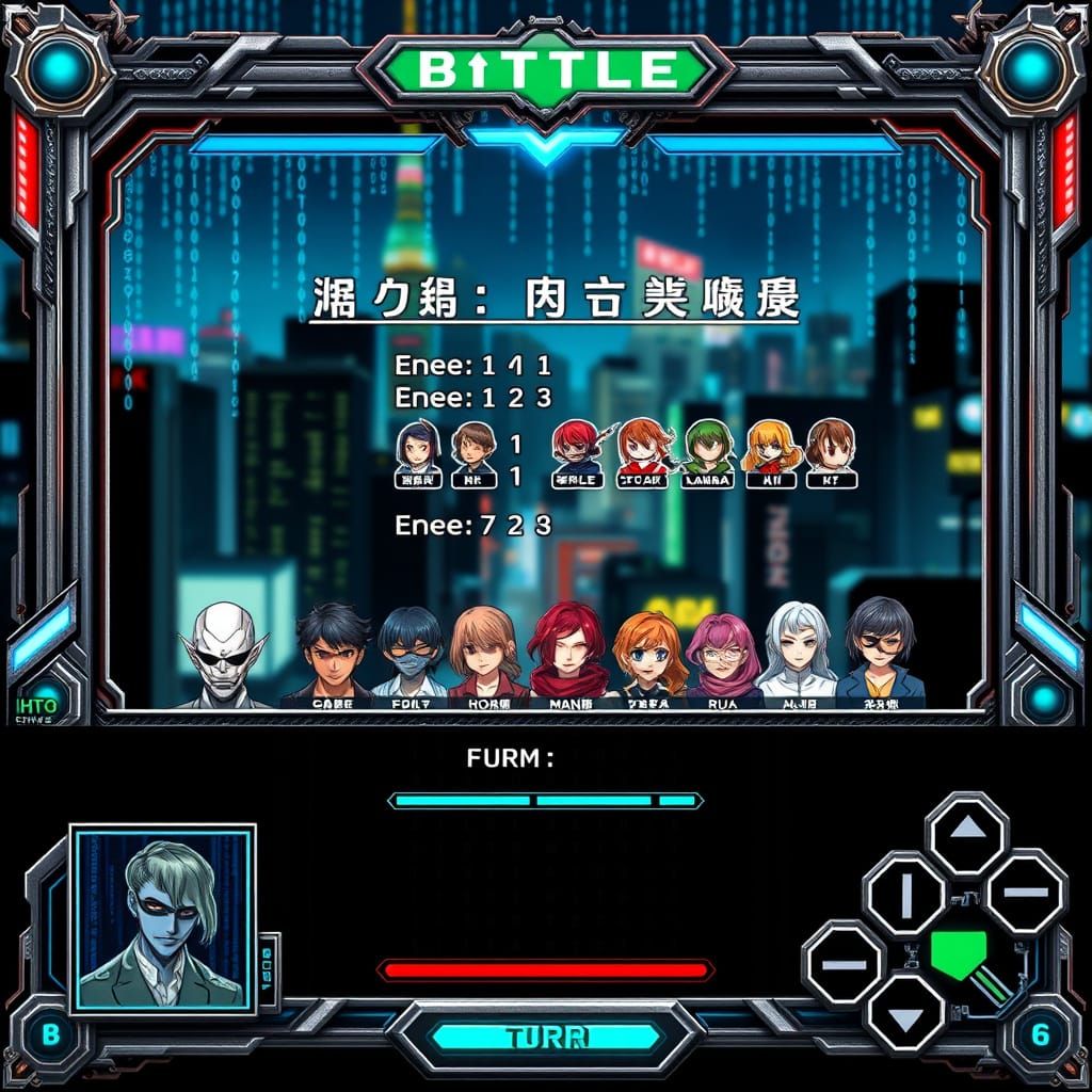 Battle Screen for a Futuristic JRPG, Inspired by N... - AI Art