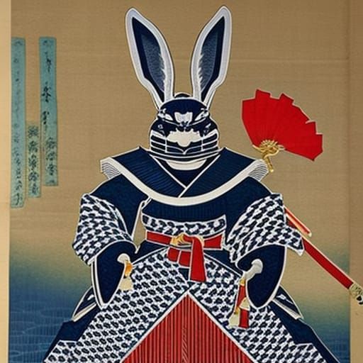 Samurai Rabbit, intricately detailed shibori picture of a Samurai ...