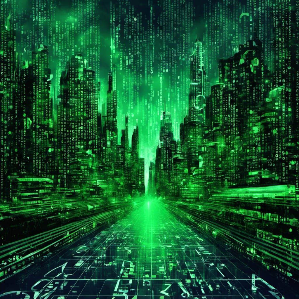 Matrix style Concept Cityscape in Binary acsii art starscape made from ...