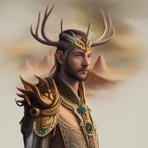 (Topic) deer_lord majestic graceful human with stag_head in full ornate ...