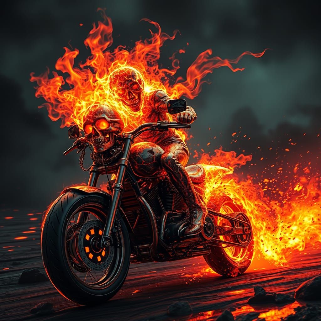 Surreal Ghost Rider in Hellfire Chaos, Cosmic Ener... - AI Art