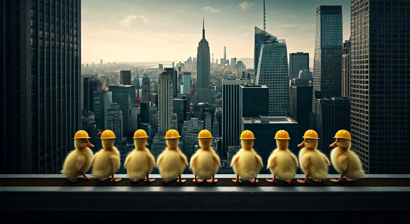 Stunning NYC Cityscape with Eleven Ducklings in Sa... - AI Art