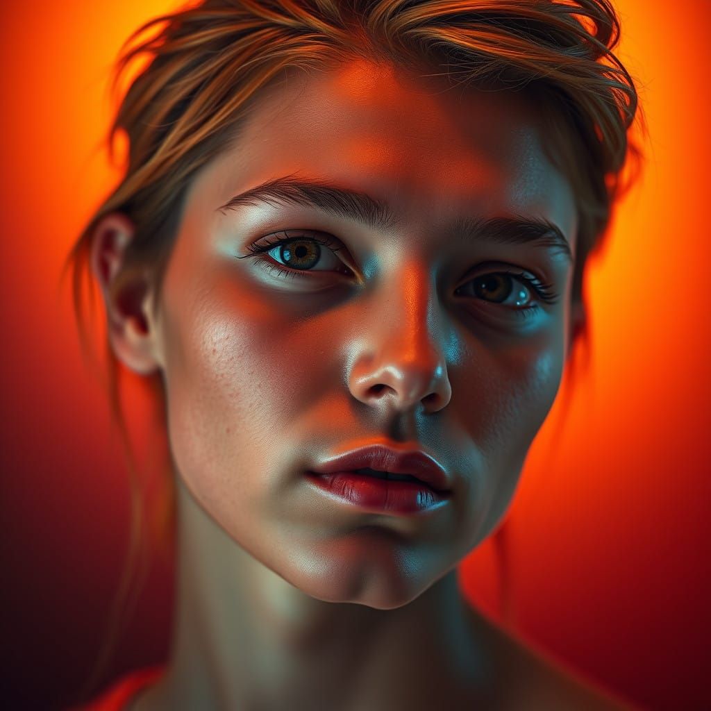 Orange Hued Portrait in Vibrant, Hyperrealistic Sp... - AI Art
