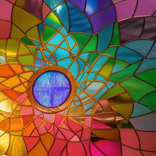 A Stained Glass Wall with Golden Brazing - AI Generated Artwork ...