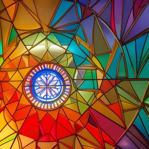 A Stained Glass Wall with Golden Brazing - AI Generated Artwork ...