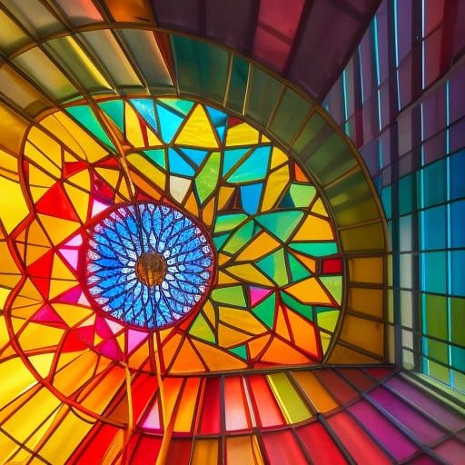 A Stained Glass Wall with Golden Brazing - AI Generated Artwork ...