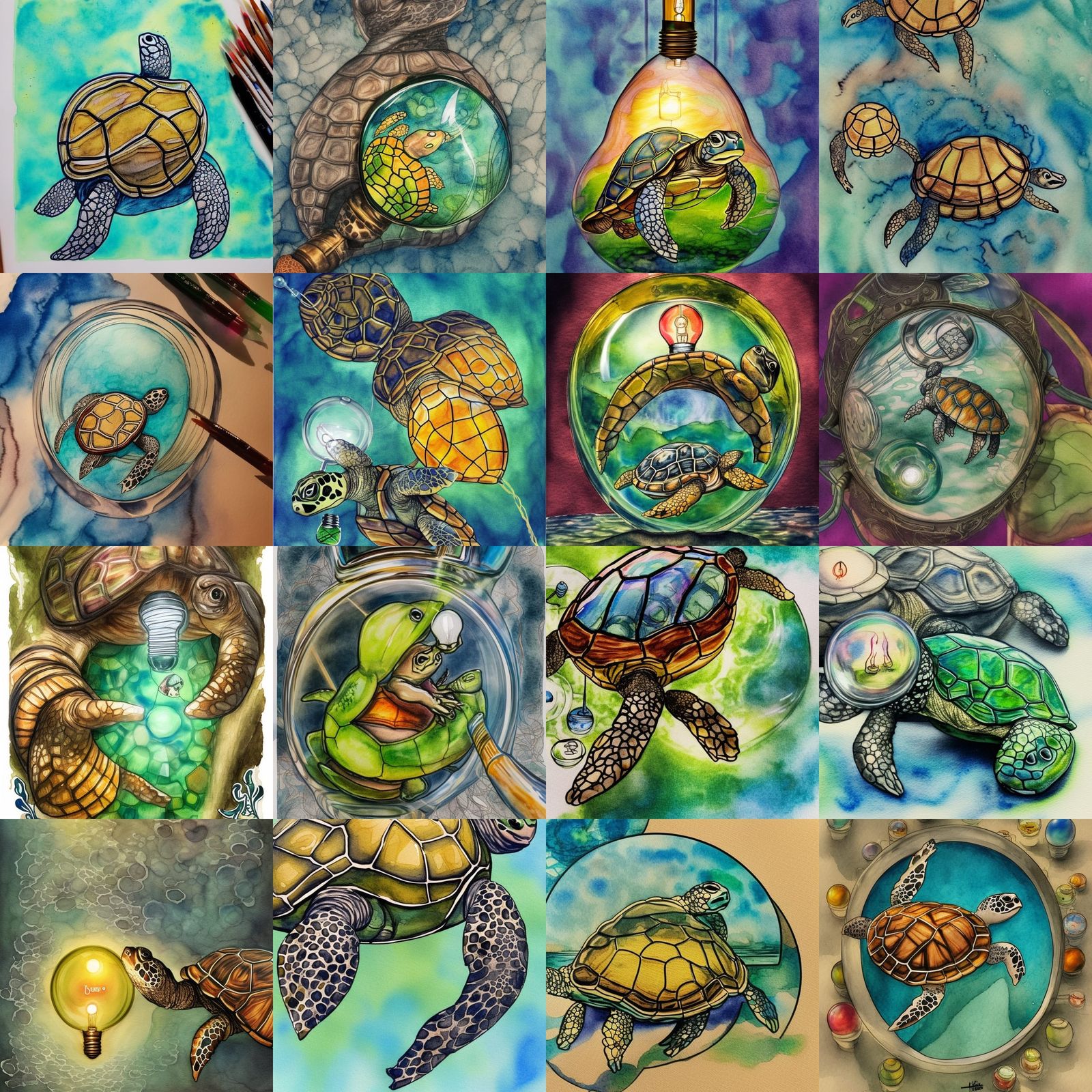 ""turtle pond inside a light bulb "LOGO "comic book" "clean lines ...