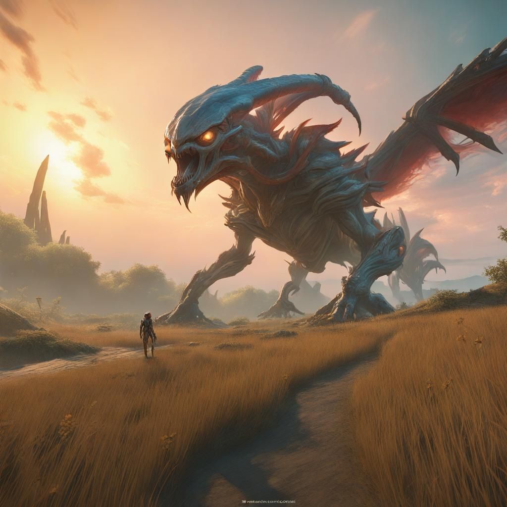 Xenoblade Landscape, Flying Alien monstrous beasts inspired by Peter ...