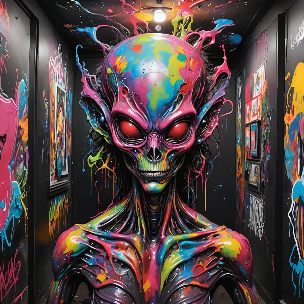 Alien Art Gallery Design: A gallery with dark walls and floors ...
