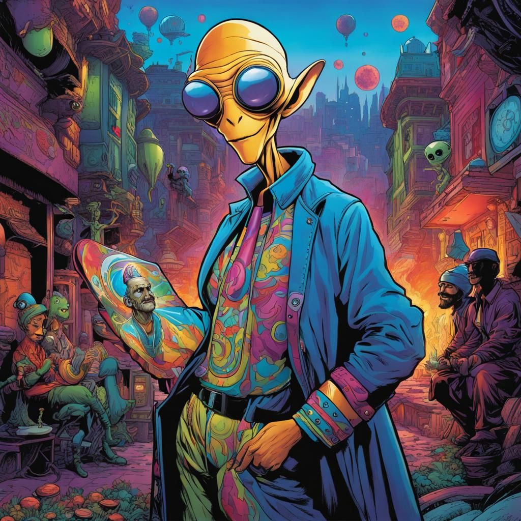 Alien painter for credits - AI Generated Artwork - NightCafe Creator