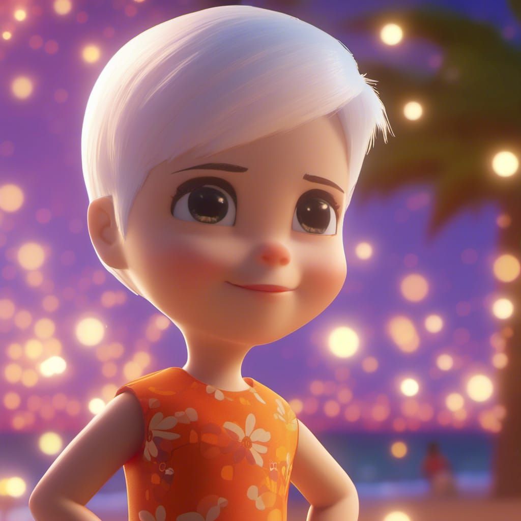 Chibified anime 3d cartoon at a Beach party. chibi, pixar character ...