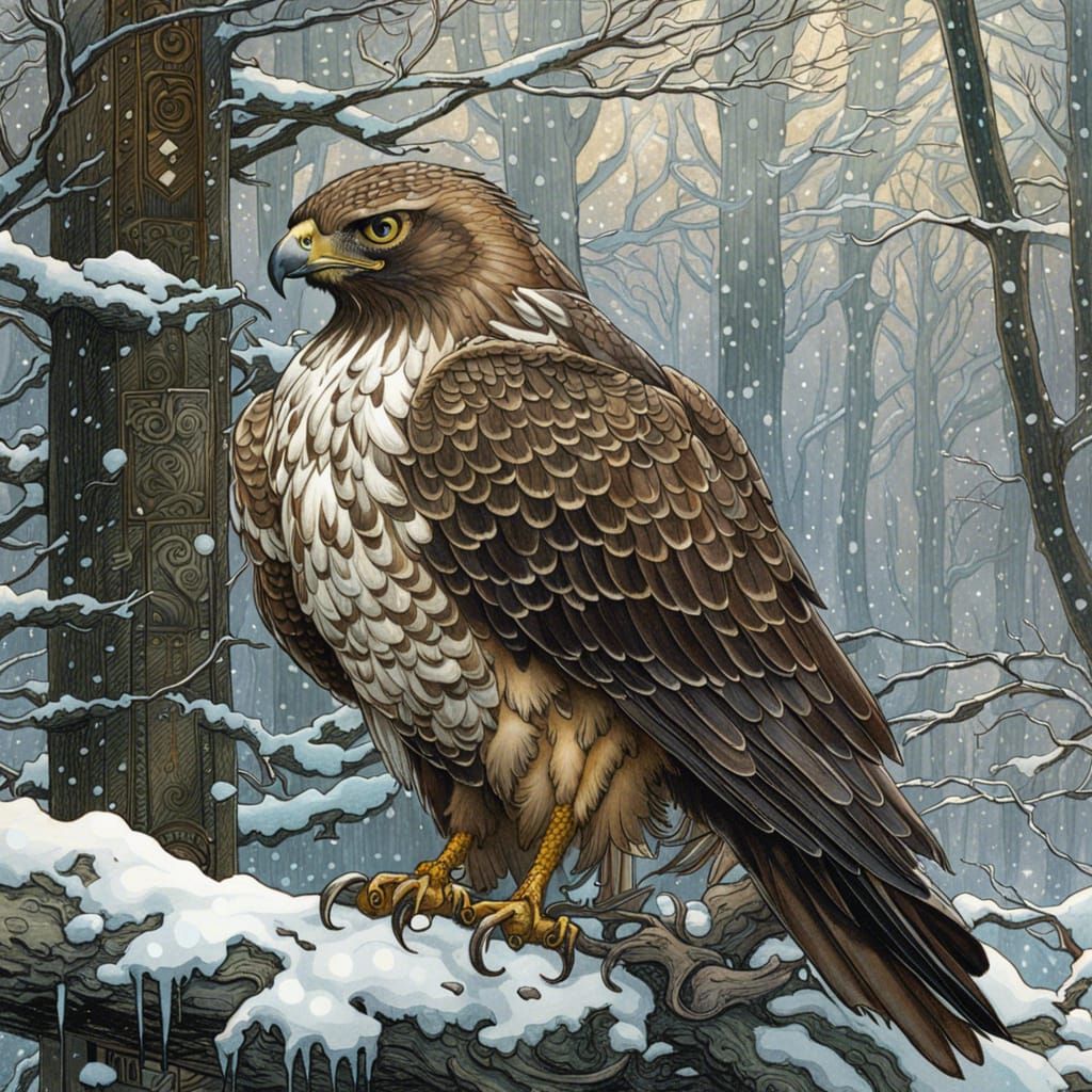 A Hawk in Winter - AI Generated Artwork - NightCafe Creator