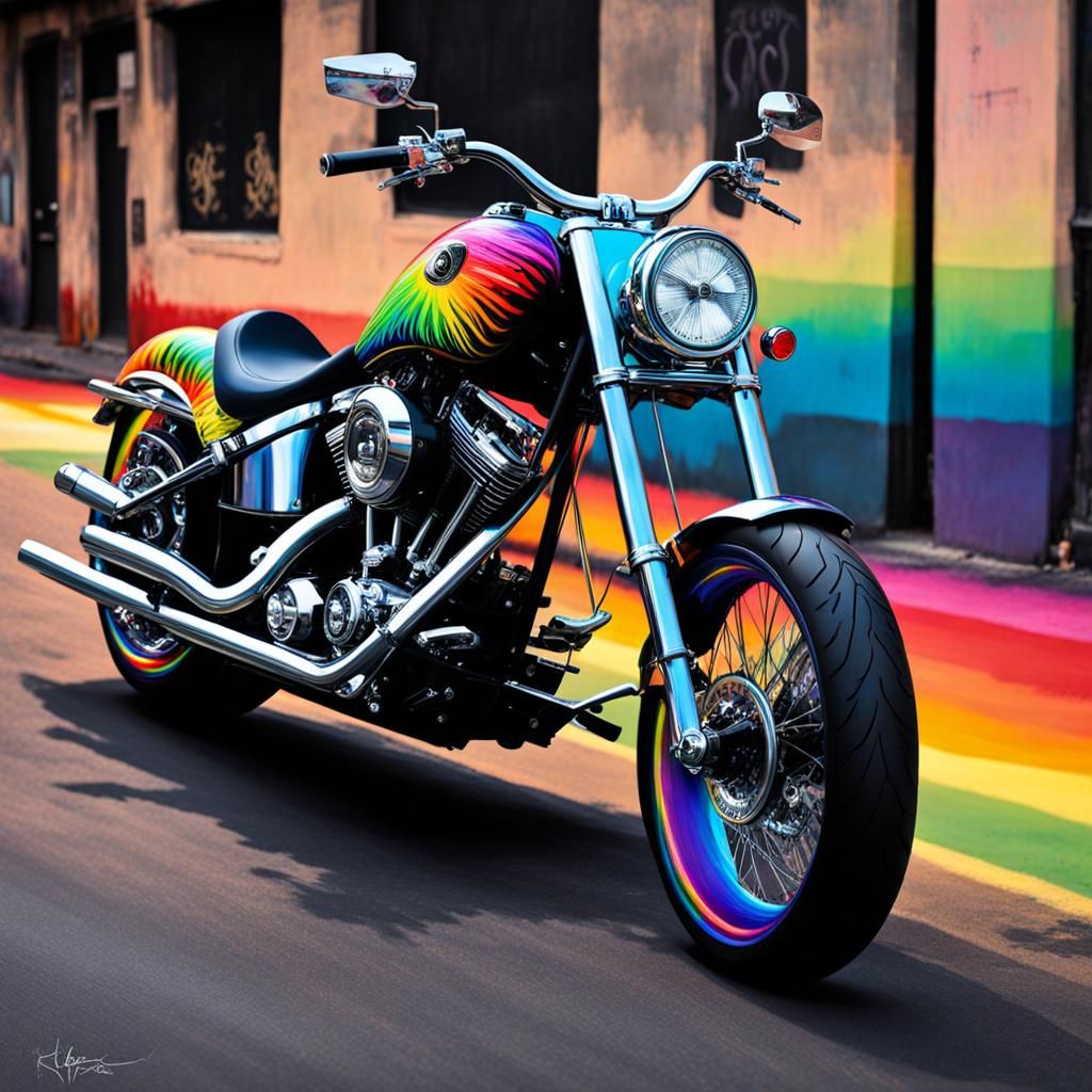 rainbow motorcycle - AI Generated Artwork - NightCafe Creator