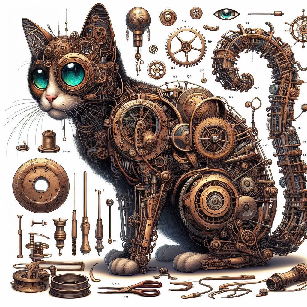 Steampunk Cat Assembly Diagram - AI Generated Artwork - NightCafe Creator