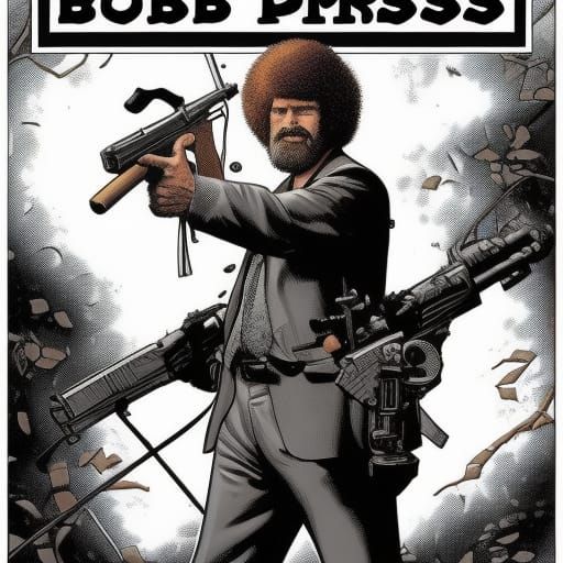 bob ross with a machine gun - AI Generated Artwork - NightCafe Creator