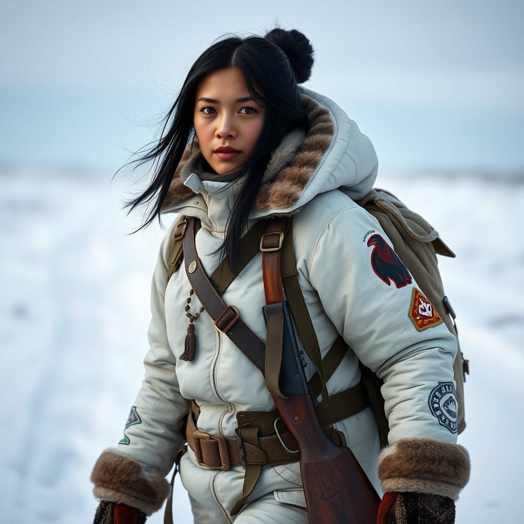 Canadian Inuit Woman Walks Through Arctic Landscap... - AI Art