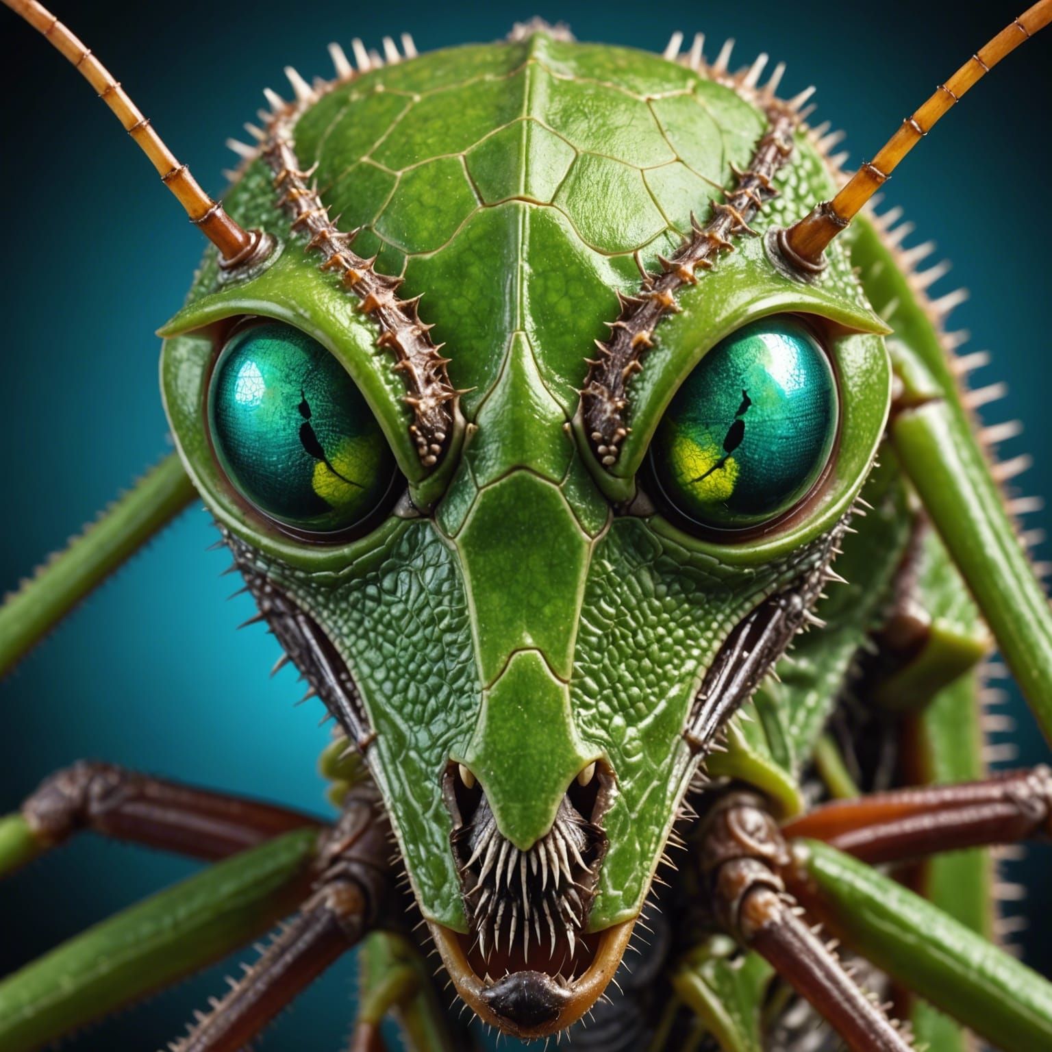 Macro photography, electron microscope photo of a highly detailed evil ...