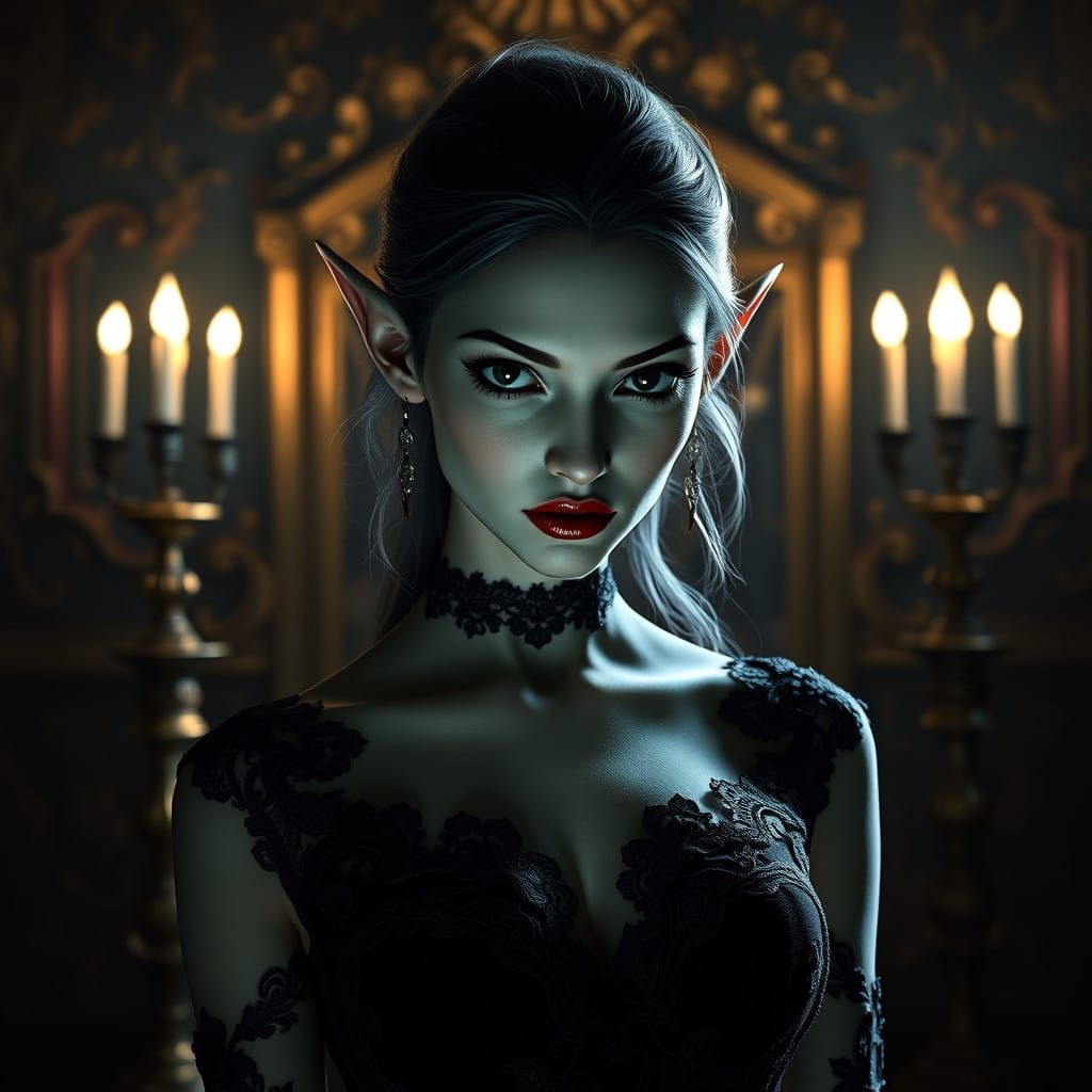 Seductive Victorian Vampire Elf Revealed in 8k Rea... - AI Art