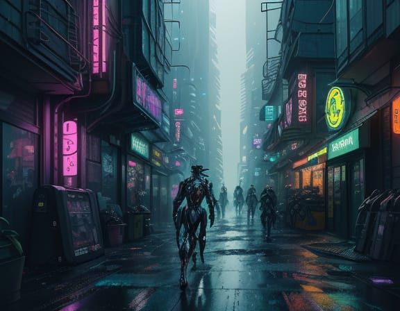Cyberpunk Biopunk Cityscape with Cyborg Animals - AI Art
