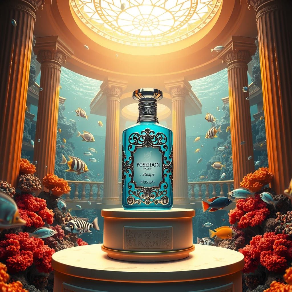 Luxurious Poseidon Temple Perfume Bottle in Vibran... - AI Art