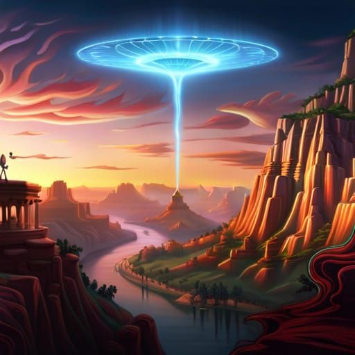 UFO alien attack in the Grand Canyon over tree of life by Mark Ryden ...