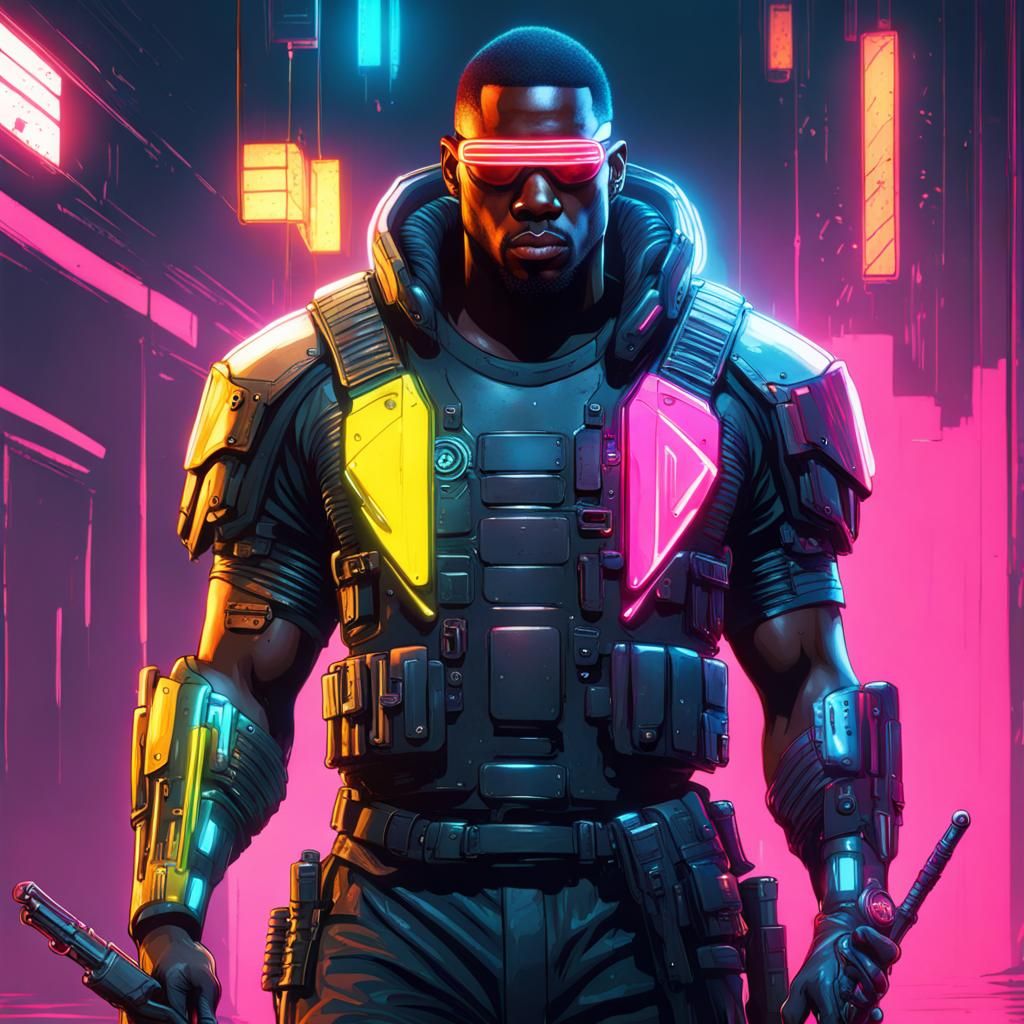 guard soldier cyborg chrome African-American blades sword - AI ...