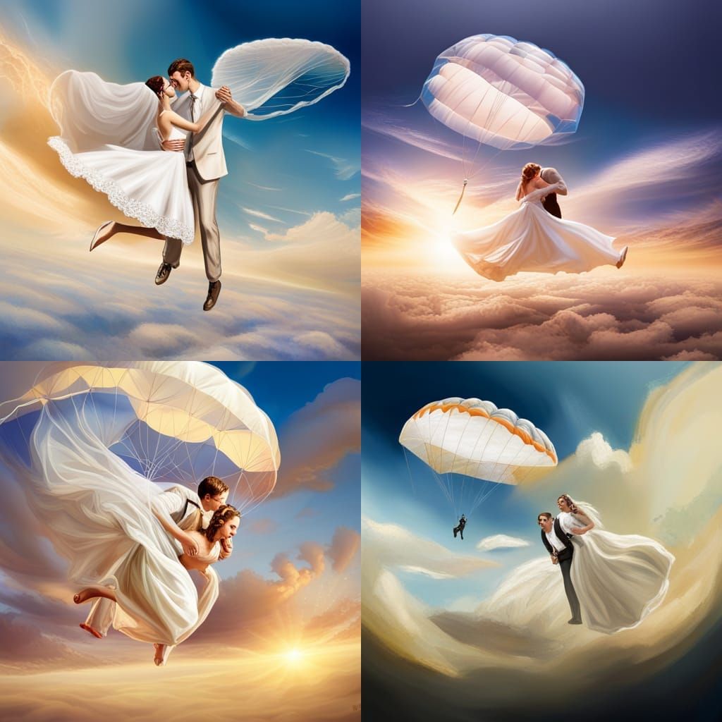 a groom and a bride wearing a white wedding dress with a long veil ...