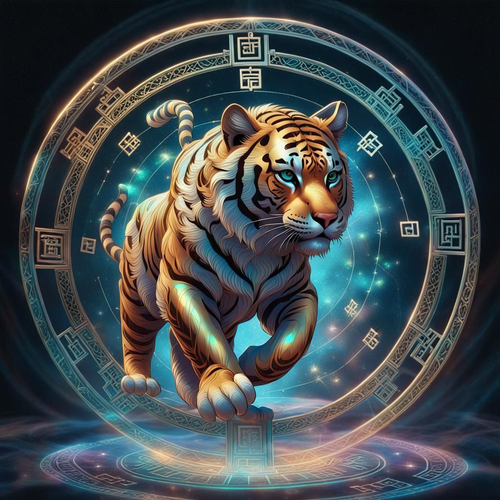 Tiger Coming out from his Holographic Zodiac Sign - AI Generated ...