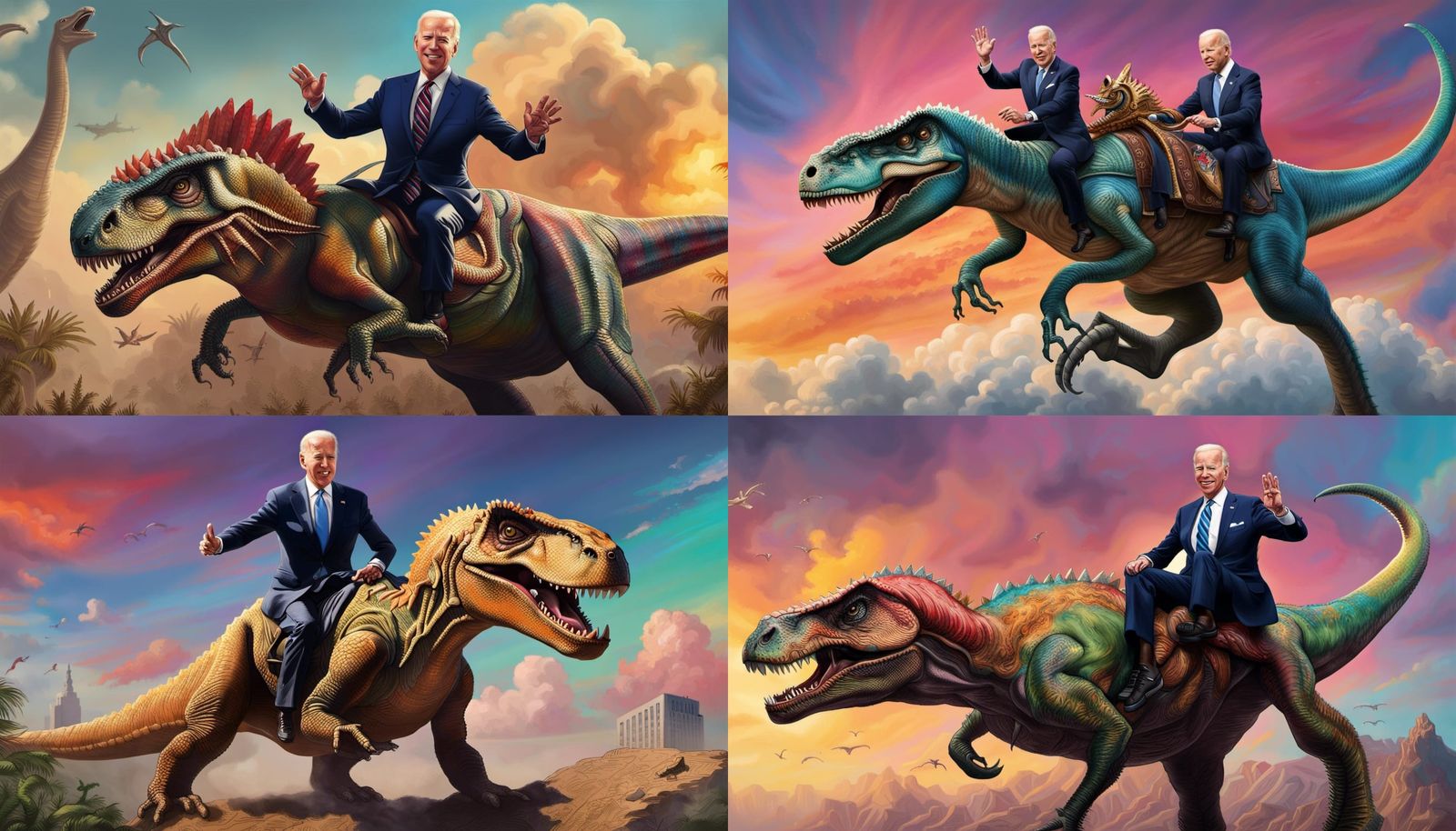 Joe Biden riding on the back of a dino - AI Generated Artwork ...