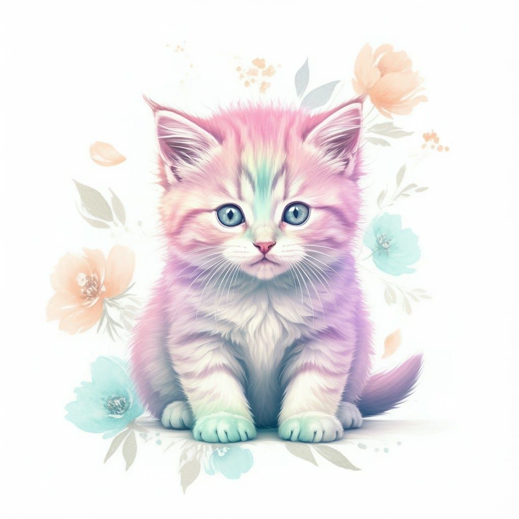 Cute pastel kitten with flowers - AI Generated Artwork - NightCafe Creator