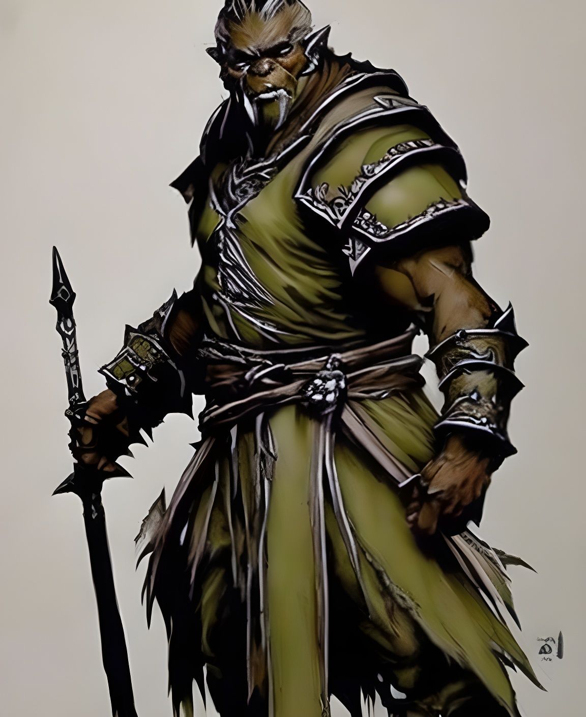 Orcish Warrior - Orcish Warrior in Dark Ink and Green