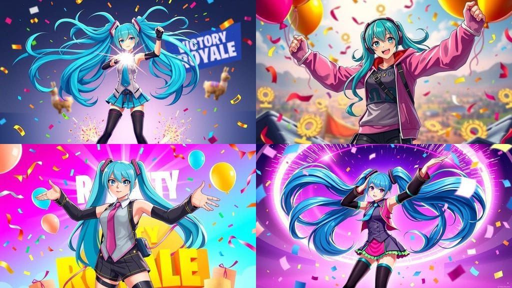 Hatsune Miku Celebrates Victory Royale in Fortnite - AI Art