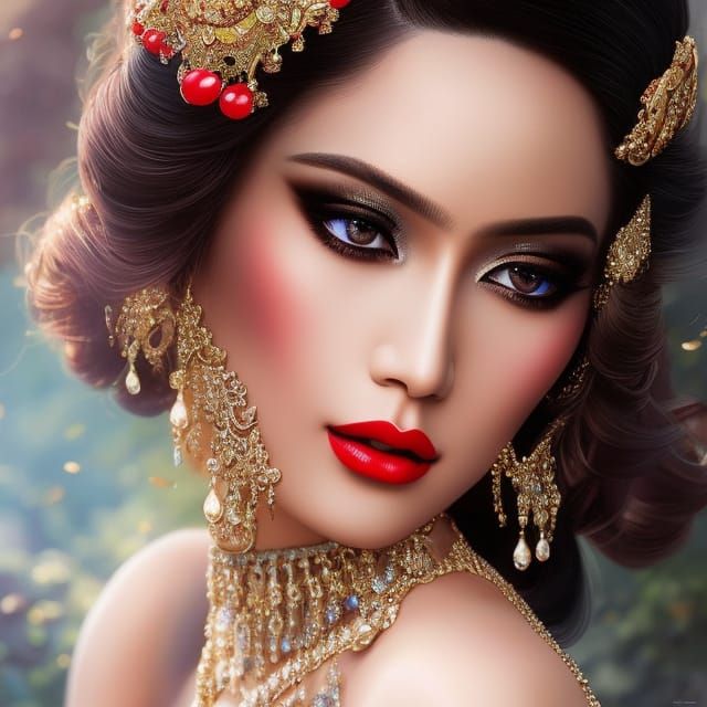 mindbloiwing asian princess, beautiful face, windblowing long hair, red ...