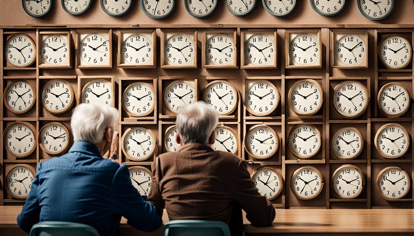 A human getting older while looking at the clock on the wall. - AI ...