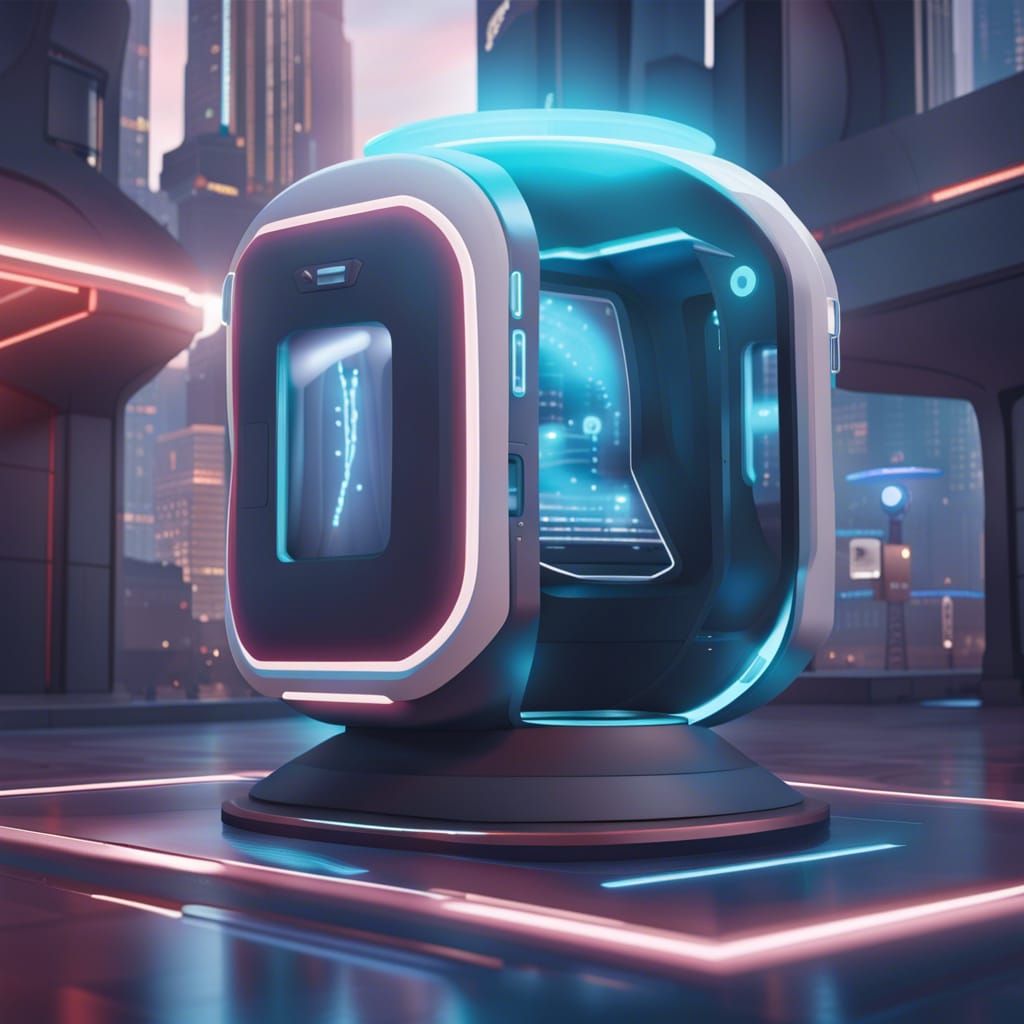 A teleportation machine with control panal, cabin and seat in ...