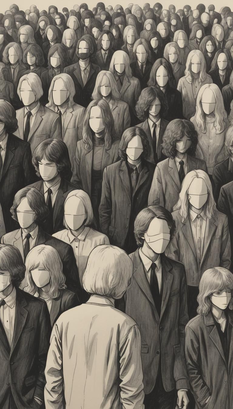 several faceless people, 1980s album drawn art style - AI Generated ...
