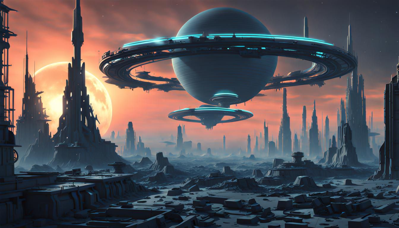 SATURN TYPE PLANETS, DYSTOPIAN WORLD, SPACE SHIP, 8K RESOLUTION, GREY ...