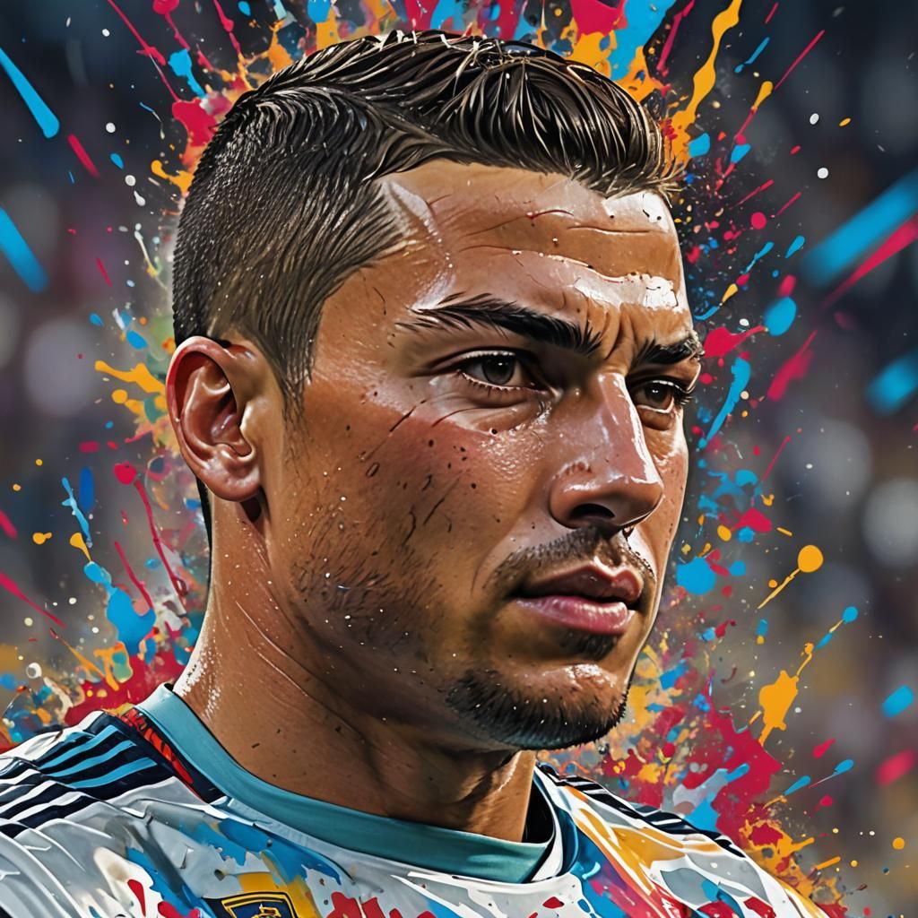 Ronaldo - Hyperrealistic Ronaldo Portrait with Colorful Spla...