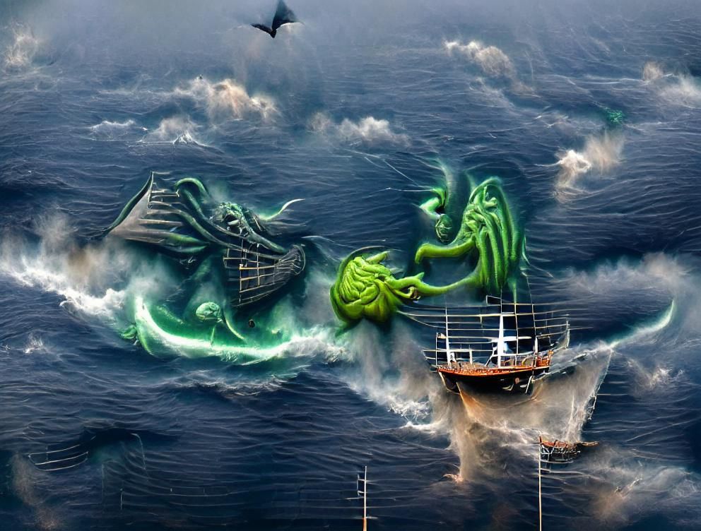 Cthulhu fighting The Flying Dutchman - AI Generated Artwork - NightCafe ...