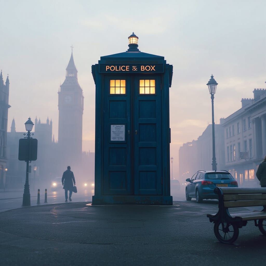 TARDIS - Time-Traveling Police Box in Futuristic London Stre...